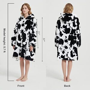 softan Blanket Hoodie, Oversized Wearable Blanket for Adult Men Women, Super Cozy Warm and Soft Hooded Blanket Sweatshirt, Cow Print Faux Fur Blanket Sweatshirt with Large Pocket, One Size Fits All