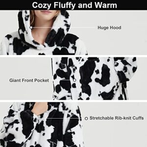 softan Blanket Hoodie, Oversized Wearable Blanket for Adult Men Women, Super Cozy Warm and Soft Hooded Blanket Sweatshirt, Cow Print Faux Fur Blanket Sweatshirt with Large Pocket, One Size Fits All