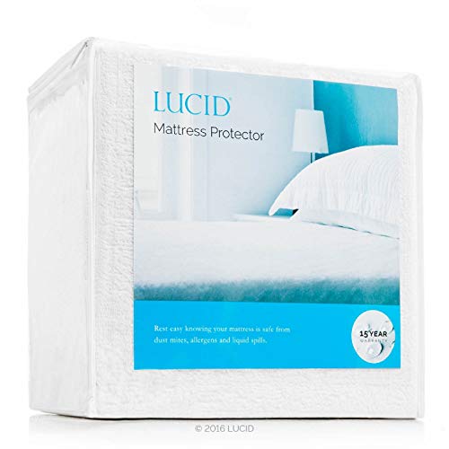 LUCID 4 Inch Down Alternative and Gel Memory Foam Mattress Topper - Three Toppers in One - Queen & Premium Hypoallergenic 100% Waterproof Mattress Protector - Universal Fit, Cotton Terry Top, Queen