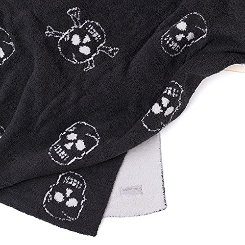 Barefoot Dreams CozyChic Skull Throw, Throw Blanket, Soft Blanket, Carbon/Almond, 54” x 72”