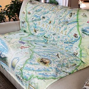 Glacier National Park Map Fleece Blanket - Hand-Drawn Original Art - Soft, Cozy, and Warm Throw Blanket for Couch - Unique Gift - 58"x 50"