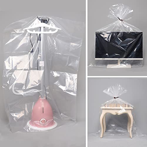 10 Pack 24*35 inches 1.6 Mil Clear Plastic Storage Bags Giant Moving and storage bag for Blanket Clothes and Big Plush Toys Luggage, Suitcase, Comforter, Chair,Reusable(Include 10 Brown Ties,Flat)