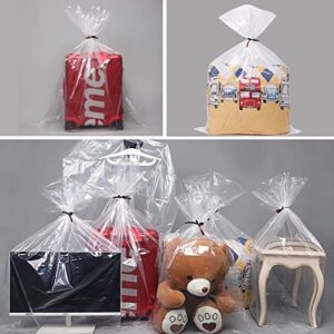 10 Pack 24*35 inches 1.6 Mil Clear Plastic Storage Bags Giant Moving and storage bag for Blanket Clothes and Big Plush Toys Luggage, Suitcase, Comforter, Chair,Reusable(Include 10 Brown Ties,Flat)