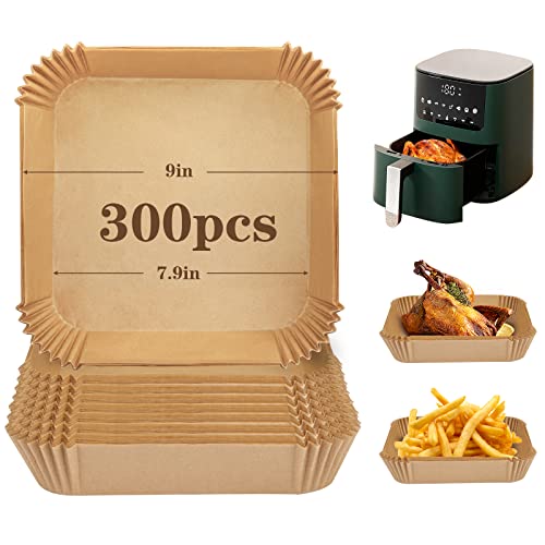 Moretoes 7.9 Inch Air Fryer Liners 300pcs Square Disposable Air Fryer Cooking Paper, Oil Resistant, Waterproof, Non-Stick Parchment Paper for 5-7 QT Air Fryer Baking Roasting Microwave