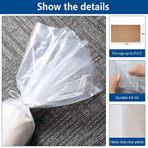 Belinlen 3 Count Giant Plastic Rug Storage Bag 26"W x 130"L Carpet Storage Bags Fits Rug up to 9'x12' Perfect for Indoor Outdoor Carpet Storage, Moving and Shipping