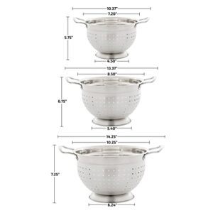 Ovente Premium Stainless Steel Colander Set of 3 Deep Kitchen Strainer, Dishwasher Safe 1.5, 3 & 5 Quarts Metal Bowl Drainer with Handle for Pasta, Fruit, Noodle, Meal Prep, Silver C46263S