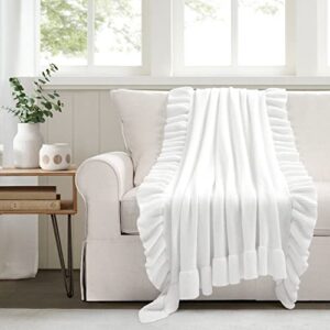 lush decor reyna soft knitted ruffle throw blanket, 50" x 60", white