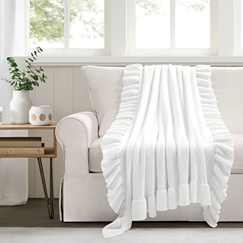 Lush Decor Reyna Soft Knitted Ruffle Throw Blanket, 50" x 60", White