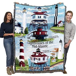 Lighthouses of the Mid-Atlantic Blanket - Old Point Drum Pt Seven Foot Cape Henry Assateague Thomas Point Cove Point - Coastal Ocean Gift Tapestry Throw Woven from Cotton - Made in the USA (72x54)