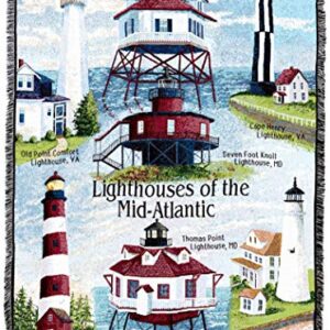 Lighthouses of the Mid-Atlantic Blanket - Old Point Drum Pt Seven Foot Cape Henry Assateague Thomas Point Cove Point - Coastal Ocean Gift Tapestry Throw Woven from Cotton - Made in the USA (72x54)