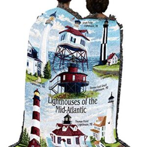 Lighthouses of the Mid-Atlantic Blanket - Old Point Drum Pt Seven Foot Cape Henry Assateague Thomas Point Cove Point - Coastal Ocean Gift Tapestry Throw Woven from Cotton - Made in the USA (72x54)