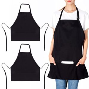 jubatus 2 pack 3 pockets adjustable bib apron chef kitchen cooking aprons for women men, black