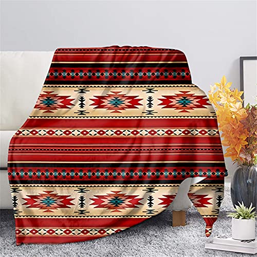 GLENLCWE Southwestern Native American Navajo Red Stripe Print Throw Blanket Cozy Flannel Blanket Bedding Throw,Breathable/Washable/Durable