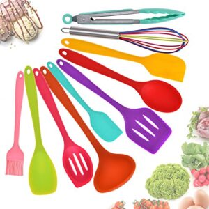 aybloom silicone kitchen utensils set - 10 pieces multicolor silicone heat resistant non-stick kitchen cooking tools