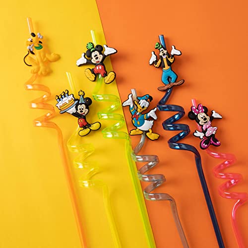 NITELUO 24Pcs Mickey Birthday Party Supplies Reusable Drinking Straws,8 Designs Mickey Themed Party Favors with 2 Cleaning Brushes