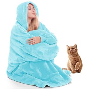 daverose lengthened oversized blanket hoodie wearable blanket sweatshirt for women adult and kids - teal hoodie blanket hooded blanket with sleeves and giant pocket, super warm cozy blanket