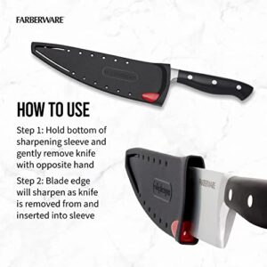 Farberware Edgekeeper 8-Inch Forged Triple Riveted Chef Knife with Self-Sharpening Blade Cover, High Carbon-Stainless Steel Kitchen Knife with Ergonomic Handle, Razor-Sharp Knife, Black