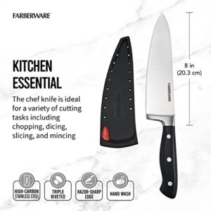 Farberware Edgekeeper 8-Inch Forged Triple Riveted Chef Knife with Self-Sharpening Blade Cover, High Carbon-Stainless Steel Kitchen Knife with Ergonomic Handle, Razor-Sharp Knife, Black