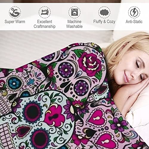 Throw Blanket Purple Sugars Skulls Summer Blanket Cooling Blanket Super Soft Micro Fleece Blanket Lightweight Comfort Warm for Couch Travel Chair - All Season Premium Bed Blanket 50 X 40 Inches