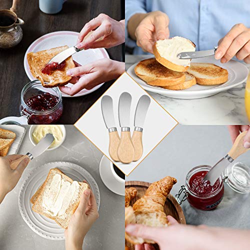 Patelai 12 Pieces Cheese Spreader Cheese Butter Knife Stainless Steel Butter Spreader Knives with Bamboo Handle Sandwich Cream Cheese Cake Condiment Knife Set, 4.7 Inch