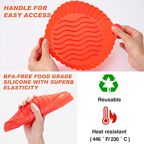 3Pcs Air Fryer Silicone Liners with Handle- 6.3in Food Safe Air Fryer Silicone Pot for 2 to 2.6QT No Harsh Cleaning, Reusable Round Air Fryer Baskets Replacement for Parchment Liner Paper