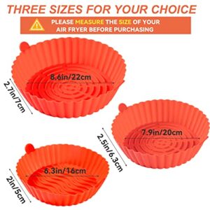 3Pcs Air Fryer Silicone Liners with Handle- 6.3in Food Safe Air Fryer Silicone Pot for 2 to 2.6QT No Harsh Cleaning, Reusable Round Air Fryer Baskets Replacement for Parchment Liner Paper