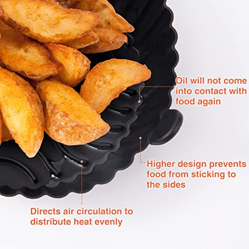 3Pcs Air Fryer Silicone Liners with Handle- 6.3in Food Safe Air Fryer Silicone Pot for 2 to 2.6QT No Harsh Cleaning, Reusable Round Air Fryer Baskets Replacement for Parchment Liner Paper