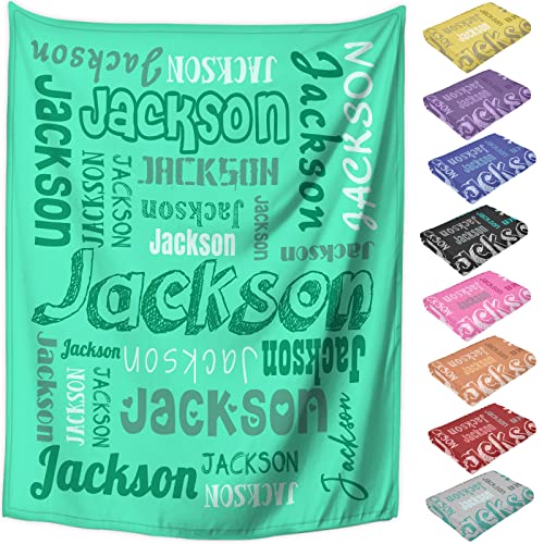 SIMIEEK Custom Blanket Personalized with Name Text, Customized Flannel Throws Blankets for Baby Adults Kids Birthday Valentines Day Gift, 30x40 Inches Inches, Mint Green