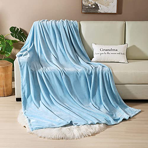 Flannel Fleece Throw Blanket for Couch Bed or Sofa Lightweight Super Soft for All Season (Sky Blue,50x60inch)