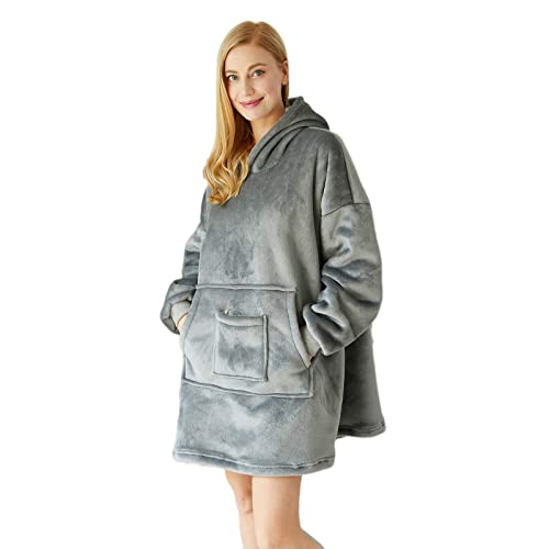 NapCure Blanket Hoodie Sweatshirt, Wearable Sherpa Fleece Oversized TV-Blanket (Dark Grey, Standard Size)