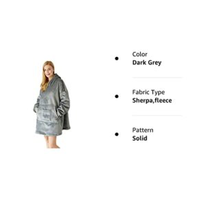 NapCure Blanket Hoodie Sweatshirt, Wearable Sherpa Fleece Oversized TV-Blanket (Dark Grey, Standard Size)