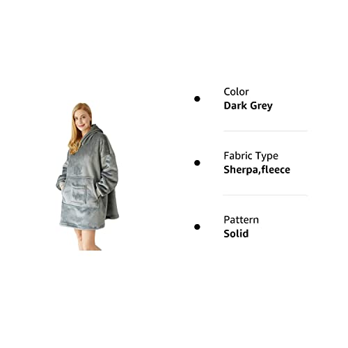 NapCure Blanket Hoodie Sweatshirt, Wearable Sherpa Fleece Oversized TV-Blanket (Dark Grey, Standard Size)