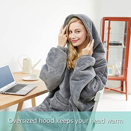 NapCure Blanket Hoodie Sweatshirt, Wearable Sherpa Fleece Oversized TV-Blanket (Dark Grey, Standard Size)