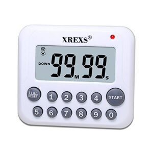 xrexs digital kitchen timer magnetic countdown up cooking timer clock with magnet back and clip, loud alarm, large display minutes and seconds directly input-white (2 battery included) (dc-12)