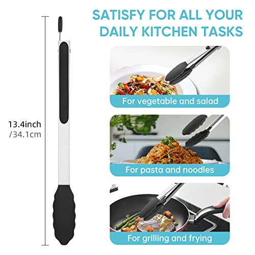 Kitchen Tongs for Cooking with Silicone Tips,Maywe Tanso 12-Inch Stainless Steel Locking Cooking Tongs Food Tongs for Grilling,Cooking,Salad and Serving Food | Heavy Duty,Non-Stick,Black