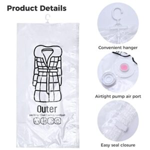 Outgeek Hanging Vacuum Storage Bags, Vacuum Sealer Bags for Clothing, Set of 4 (2 Long, 2 Short), Clothes Compression Storage Bags, Space Saver Bags for Clothes, Suits and Jackets