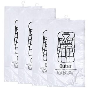 Outgeek Hanging Vacuum Storage Bags, Vacuum Sealer Bags for Clothing, Set of 4 (2 Long, 2 Short), Clothes Compression Storage Bags, Space Saver Bags for Clothes, Suits and Jackets