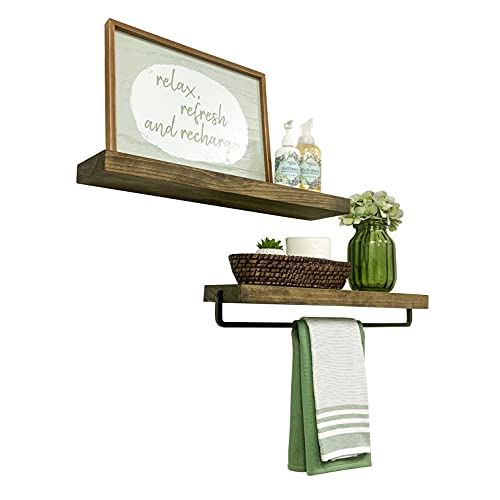 Del Hutson Designs True Floating Towel Holder Set (Dark Walnut, 24 Inch)