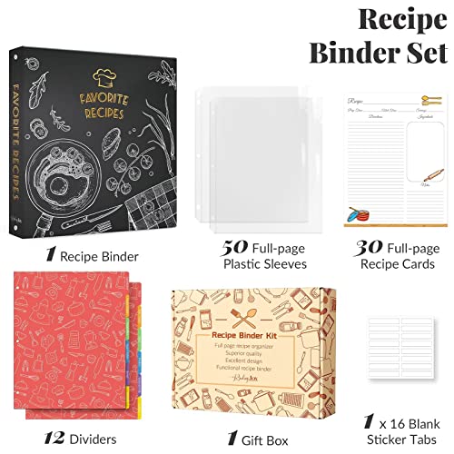 Recipe Binder 8.5x11 3 Ring, Recipe Book to Write in Your own Recipes, Family Recipe Binder Full Page with Plastic Sleeves for Cooking Gifts (Blackboard Painting, Full-Page)