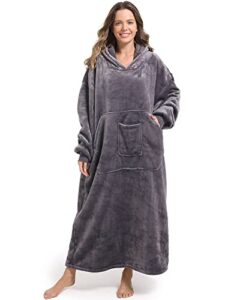 fusseda oversized wearable blanket sweatshirt, super thick warm fleece cozy sherpa hooded with pockets and sleeves snuggie gift for women and men