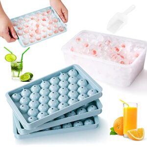 round ice cube trays - 3 pack round ice ball maker mold with container ice cube trays with ice bin ice scoop, for ice chilling, cocktail, juice, coffee, freezer