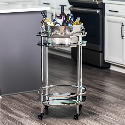 BREKX Hammered Stainless-Steel Beverage Tub, Double-Walled Insulated Anchored Drink Tub & Ice Bucket with Double Hinged Handles, Drink Chiller for Parties, 12 Quarts