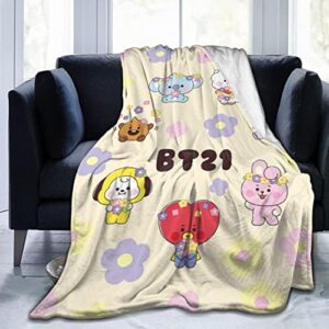 losvorf bt cartoon blanket 21 throw 50"x60" j-hope jimin blankets sofa army blankets christmas blanket gift flannel blankets quilt blankets for living room bedroom