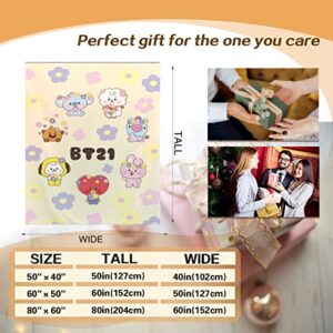 LOSVORF Bt Cartoon Blanket 21 Throw 50"X60" J-Hope Jimin Blankets Sofa Army Blankets Christmas Blanket Gift Flannel Blankets Quilt Blankets for Living Room Bedroom