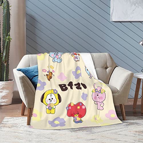 LOSVORF Bt Cartoon Blanket 21 Throw 50"X60" J-Hope Jimin Blankets Sofa Army Blankets Christmas Blanket Gift Flannel Blankets Quilt Blankets for Living Room Bedroom