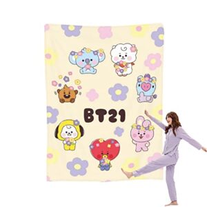 LOSVORF Bt Cartoon Blanket 21 Throw 50"X60" J-Hope Jimin Blankets Sofa Army Blankets Christmas Blanket Gift Flannel Blankets Quilt Blankets for Living Room Bedroom