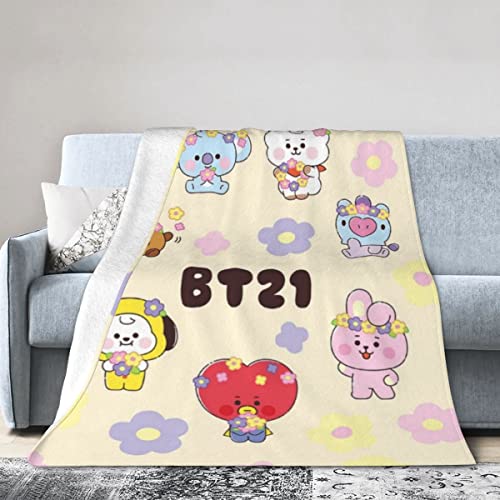 LOSVORF Bt Cartoon Blanket 21 Throw 50"X60" J-Hope Jimin Blankets Sofa Army Blankets Christmas Blanket Gift Flannel Blankets Quilt Blankets for Living Room Bedroom