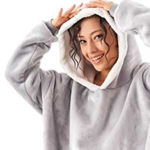 FEDERI The Original Oversized Sherpa Wearable Blanket Hoodie | Plush Fleece Blanket Sweatshirt with Pockets and Sleeves for Men and Women | One Size Fits All (32x44 inches) (Gray)