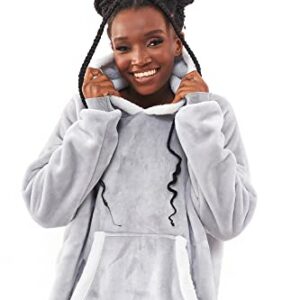 FEDERI The Original Oversized Sherpa Wearable Blanket Hoodie | Plush Fleece Blanket Sweatshirt with Pockets and Sleeves for Men and Women | One Size Fits All (32x44 inches) (Gray)