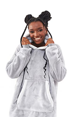 FEDERI The Original Oversized Sherpa Wearable Blanket Hoodie | Plush Fleece Blanket Sweatshirt with Pockets and Sleeves for Men and Women | One Size Fits All (32x44 inches) (Gray)